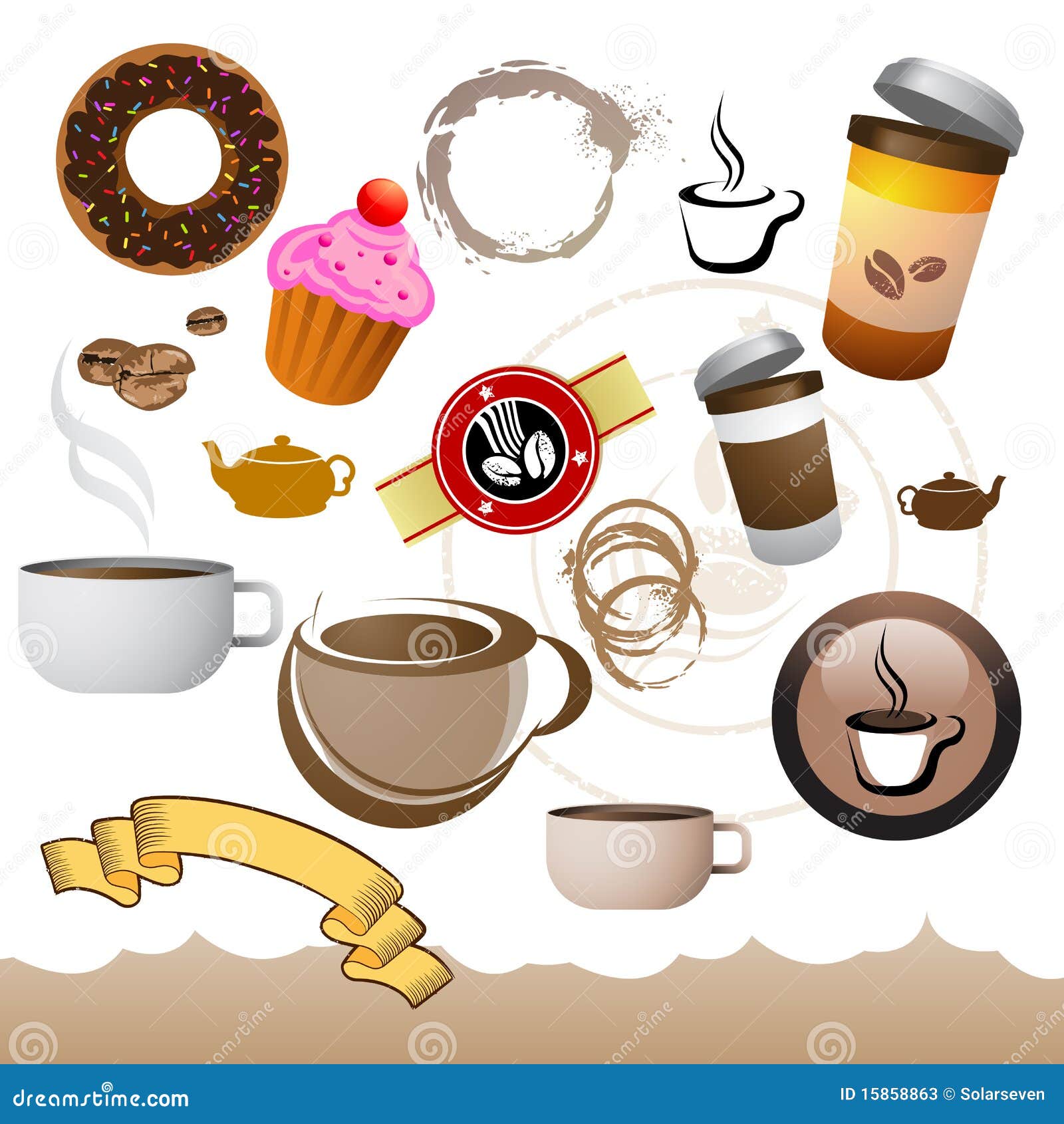 Coffee Cafe Elements stock vector. Illustration of donut - 15858863