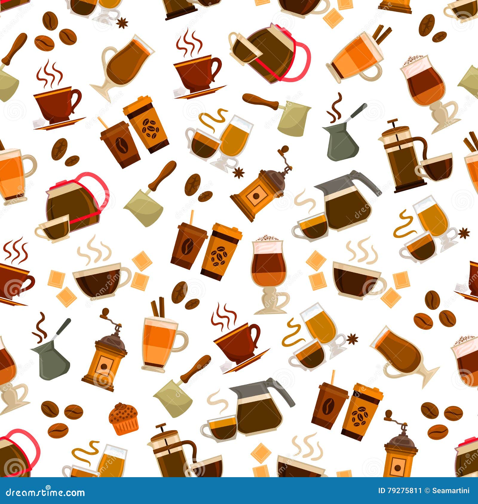 Coffee Cafe Seamless Pattern Stock Vector - Illustration of dessert ...