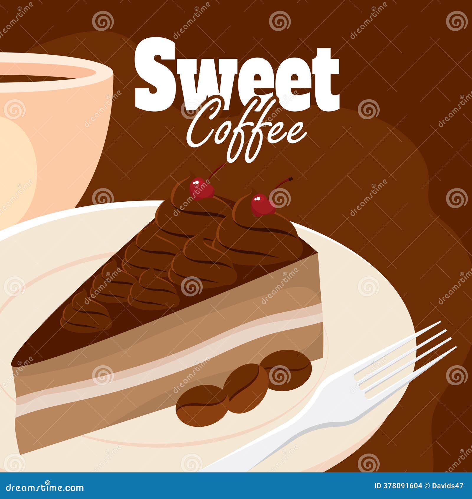 Coffee Cake Set Watercolor Drawing. Glassware Full Transparent ...