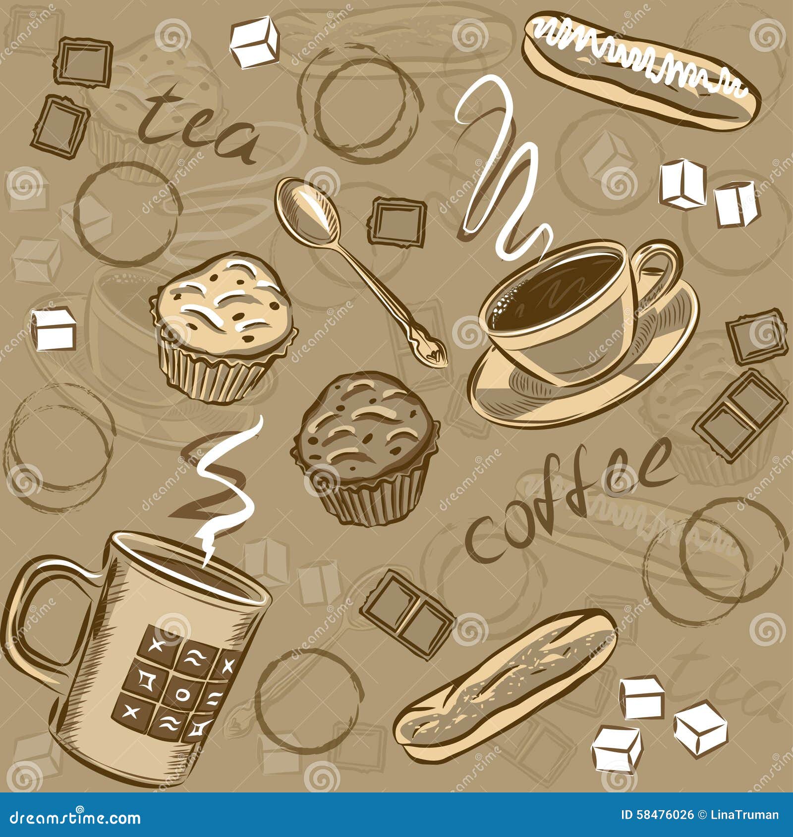 Coffee and Cake Seamless Pattern.Vector Illustration. Stock Vector ...