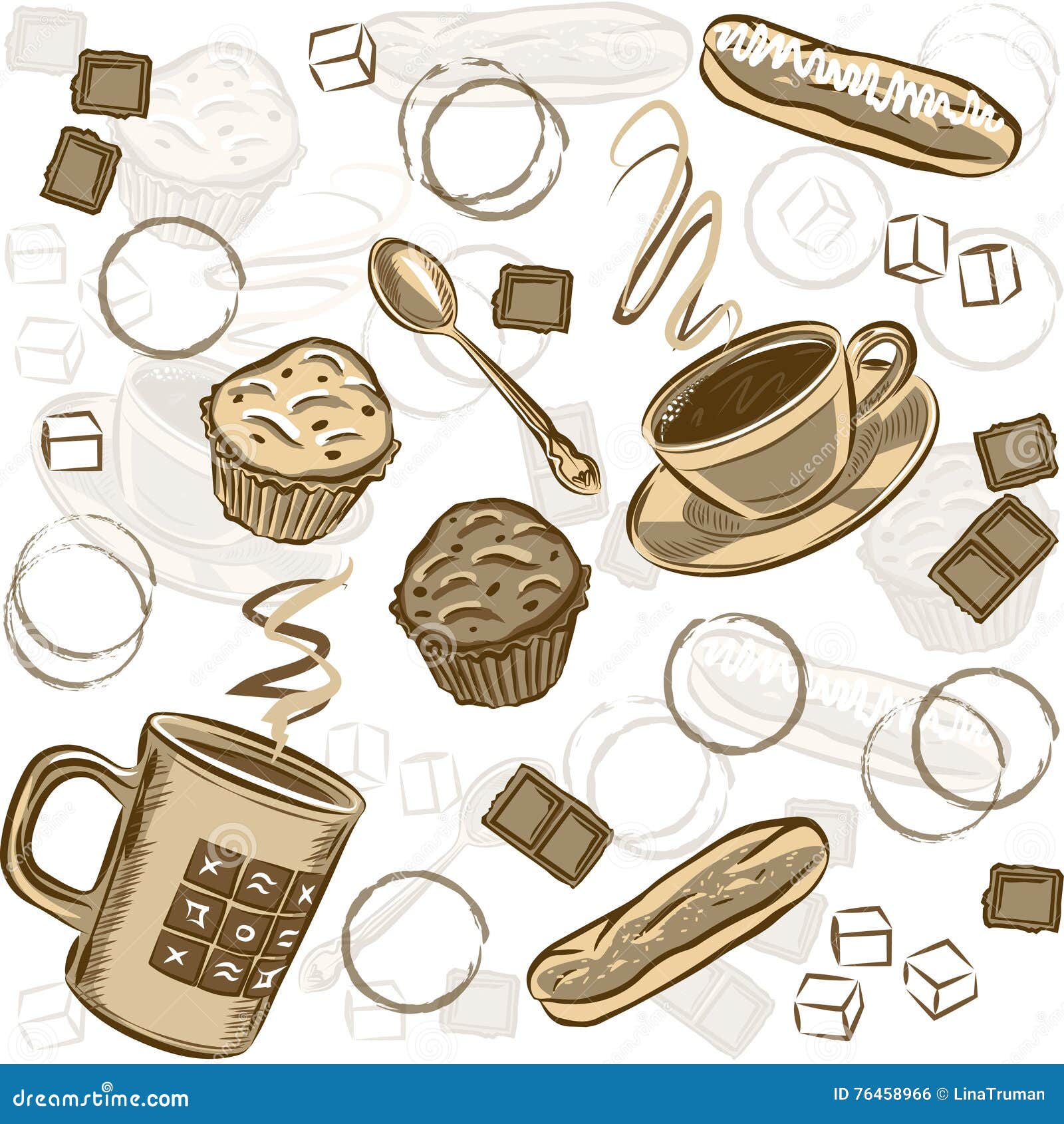 Coffee and Cake Seamless Pattern.Vector Illustration. Stock Vector ...