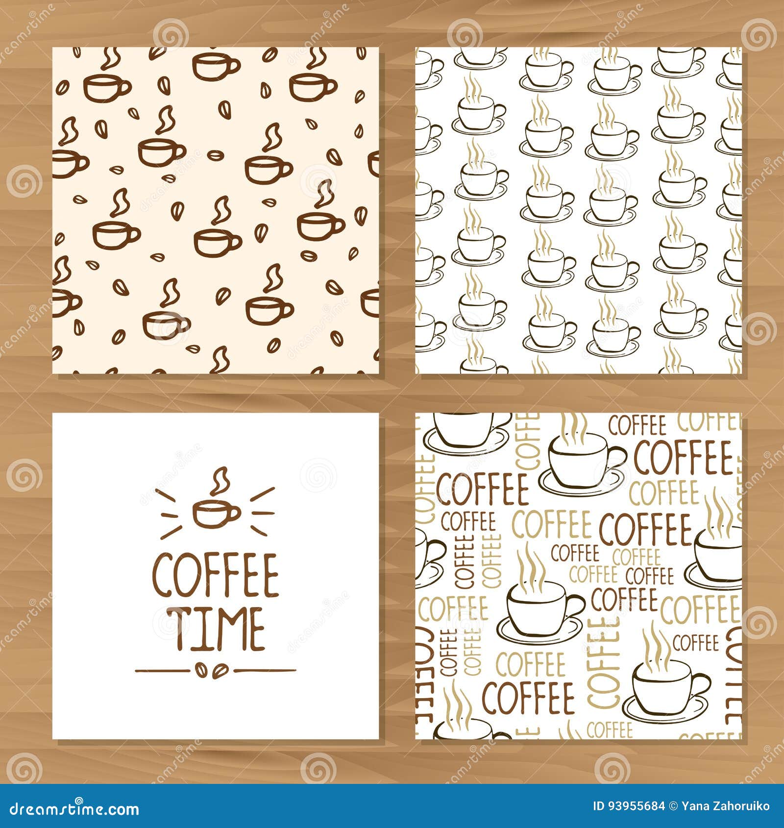 Coffee Cards Set. Seamless Patterns Stock Vector - Illustration of ...