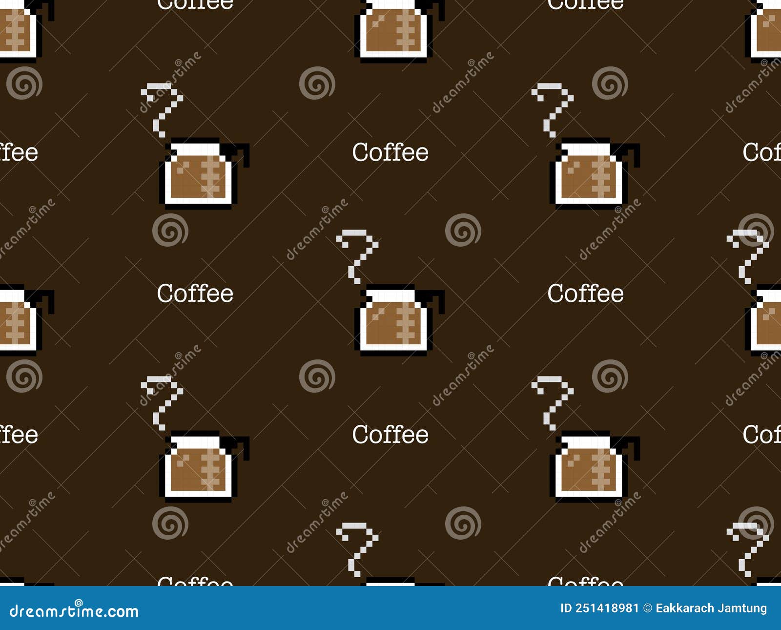 Coffee Seamless Pattern on Black Background. Pixel Style Stock ...