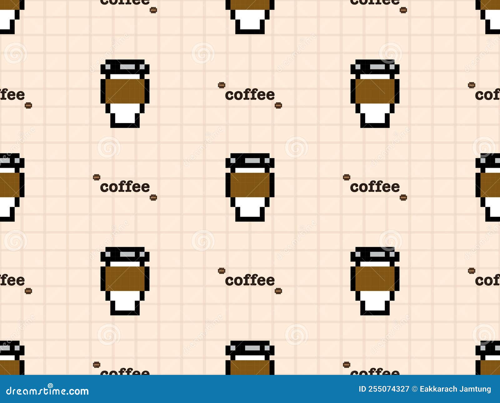 Coffee Seamless Pattern on Brown Background. Pixel Style Stock Vector ...