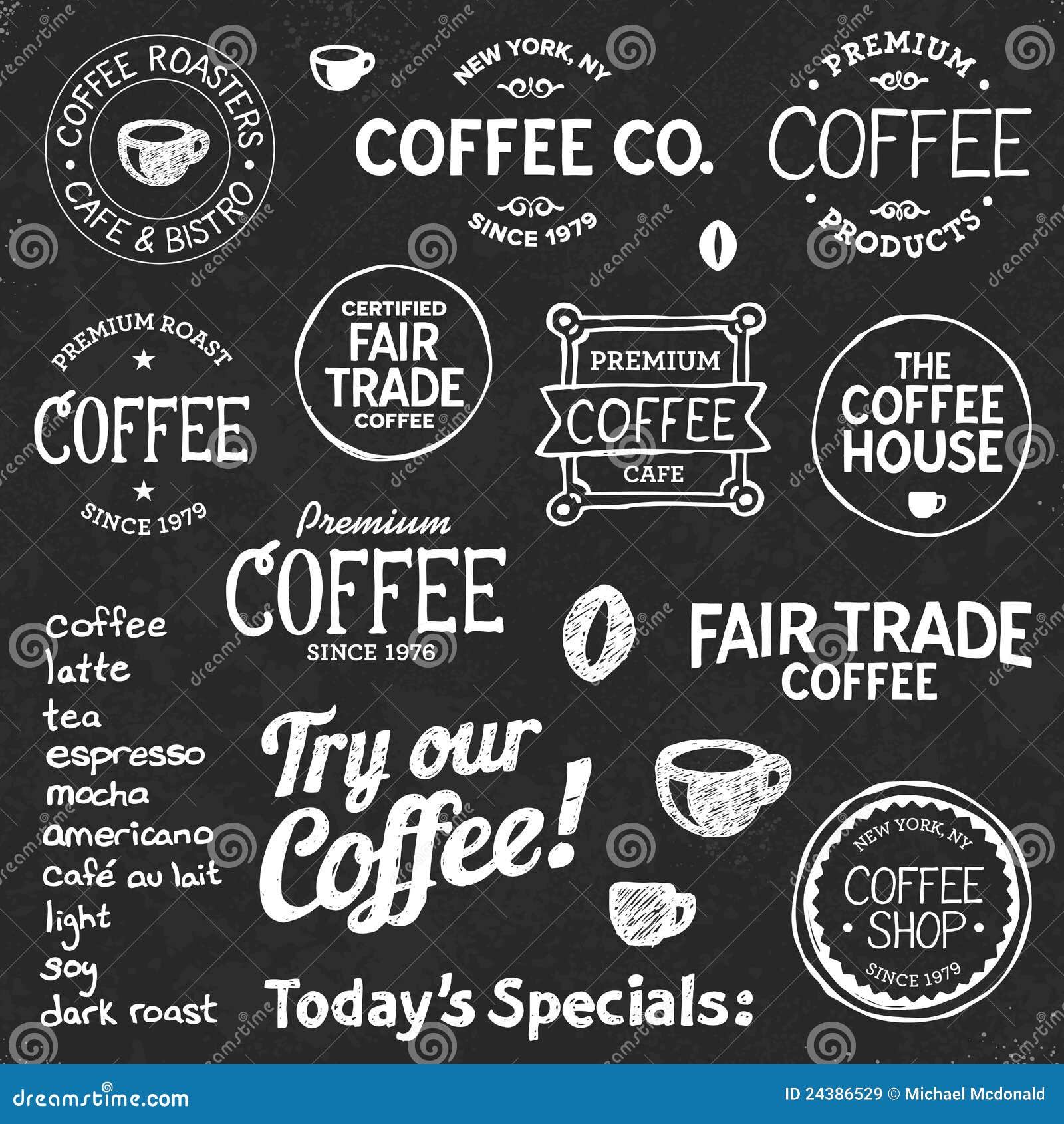 Coffee Chalkboard Text and Symbols Stock Vector - Illustration of ...