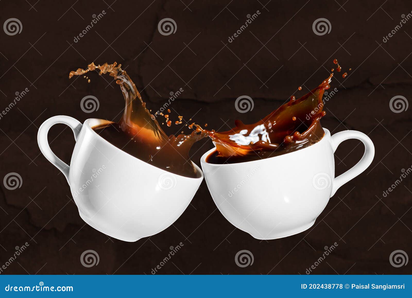 Coffee Cheers with Splash Effect on Brown Stony Background Stock Photo ...