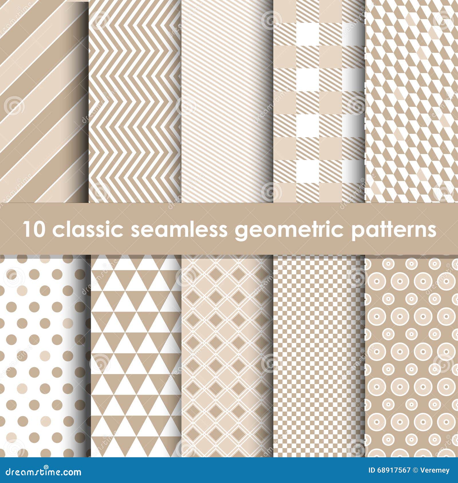 10 Coffee Colors Classic Seamless Geometric Patterns Stock Vector ...