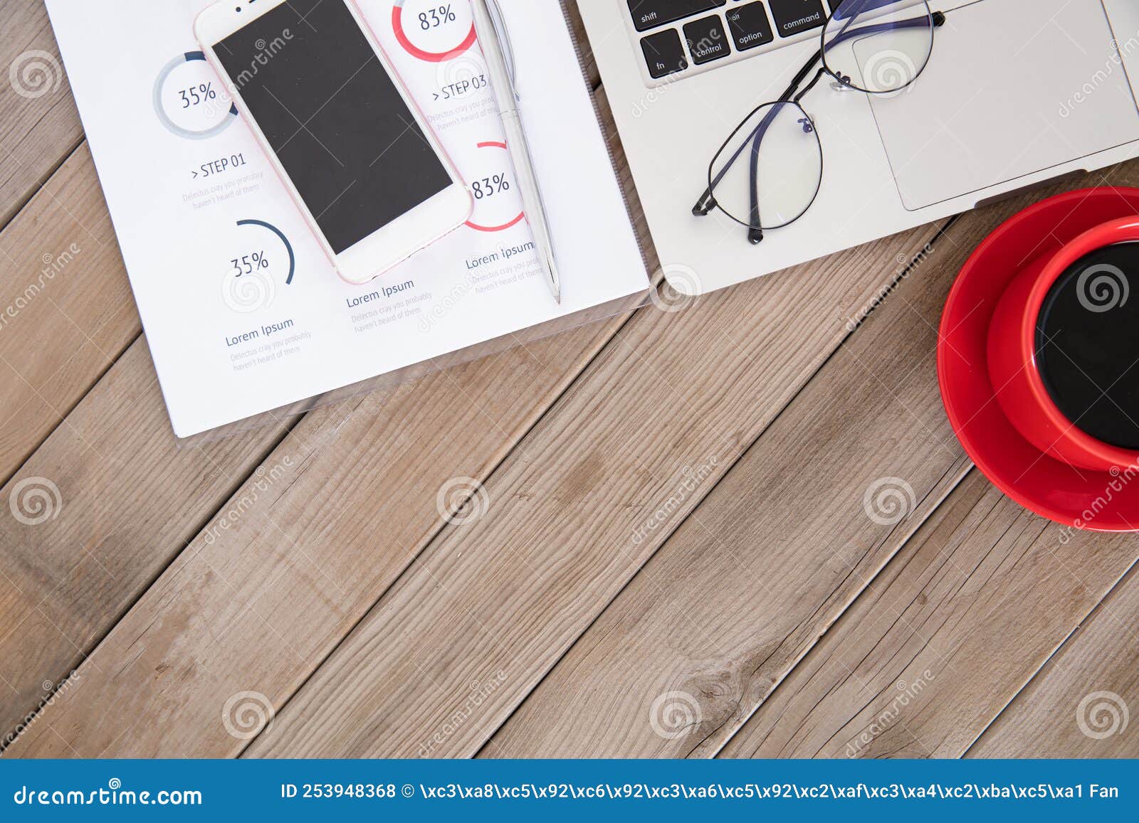 Coffee and Computer and Other Items on the Table Stock Photo - Image of ...