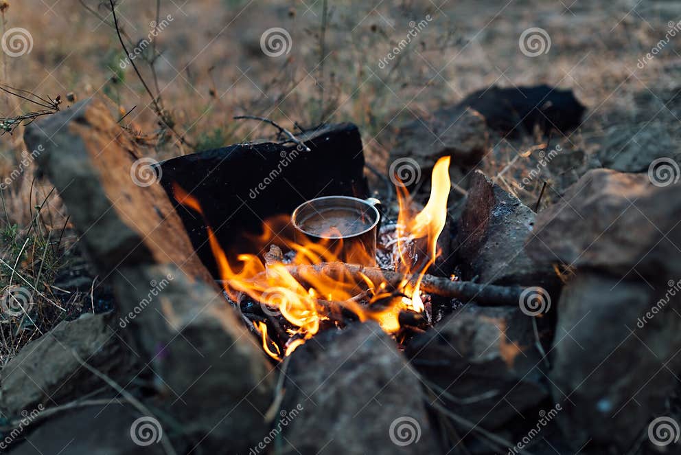 Coffee Cooked Over a Campfire on Nature Stock Image - Image of cooking ...