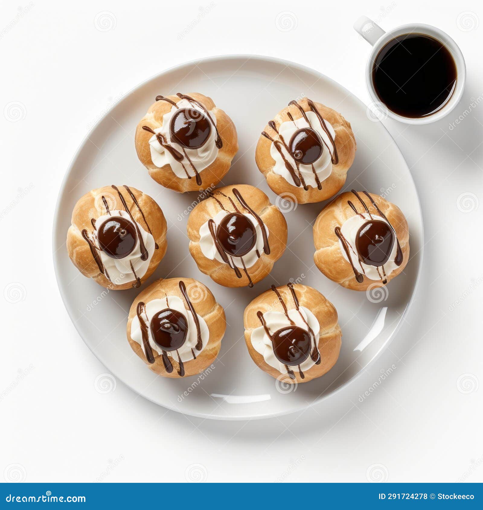 Delicious Profiterole Cookies with a Cup of Coffee Stock Illustration ...
