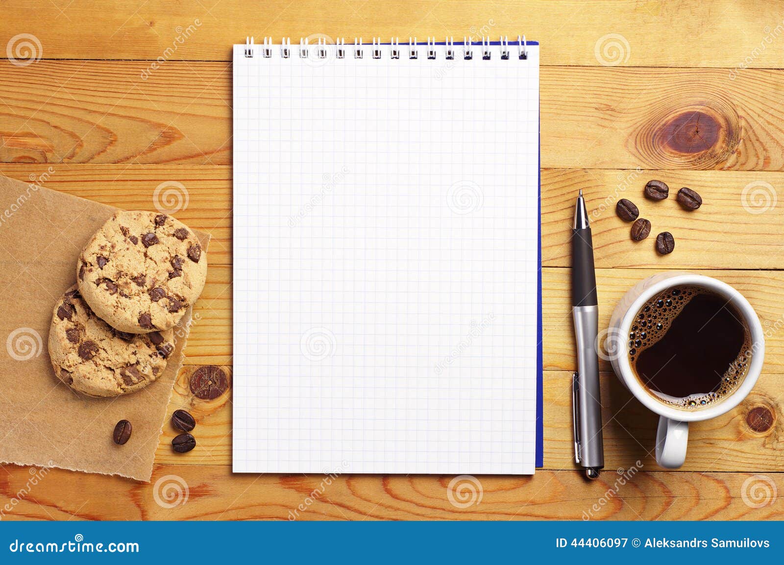 Coffee with Cookies and Notepad Stock Image - Image of pastry, spiral ...