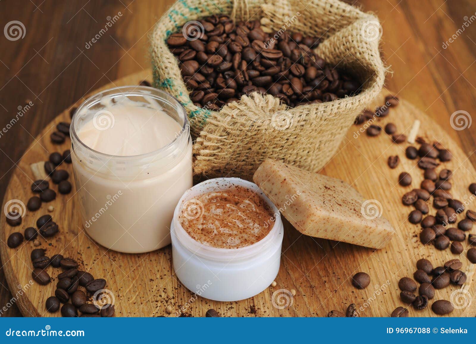 Coffee Cosmetics - Soap, Cream and Scrub Stock Photo - Image of body ...