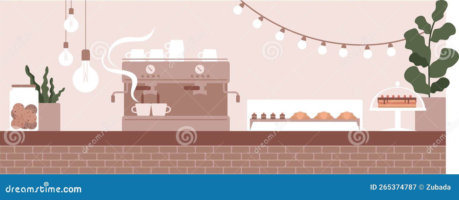 Coffee Counter in Small Trendy Cafe Stock Vector - Illustration of ...