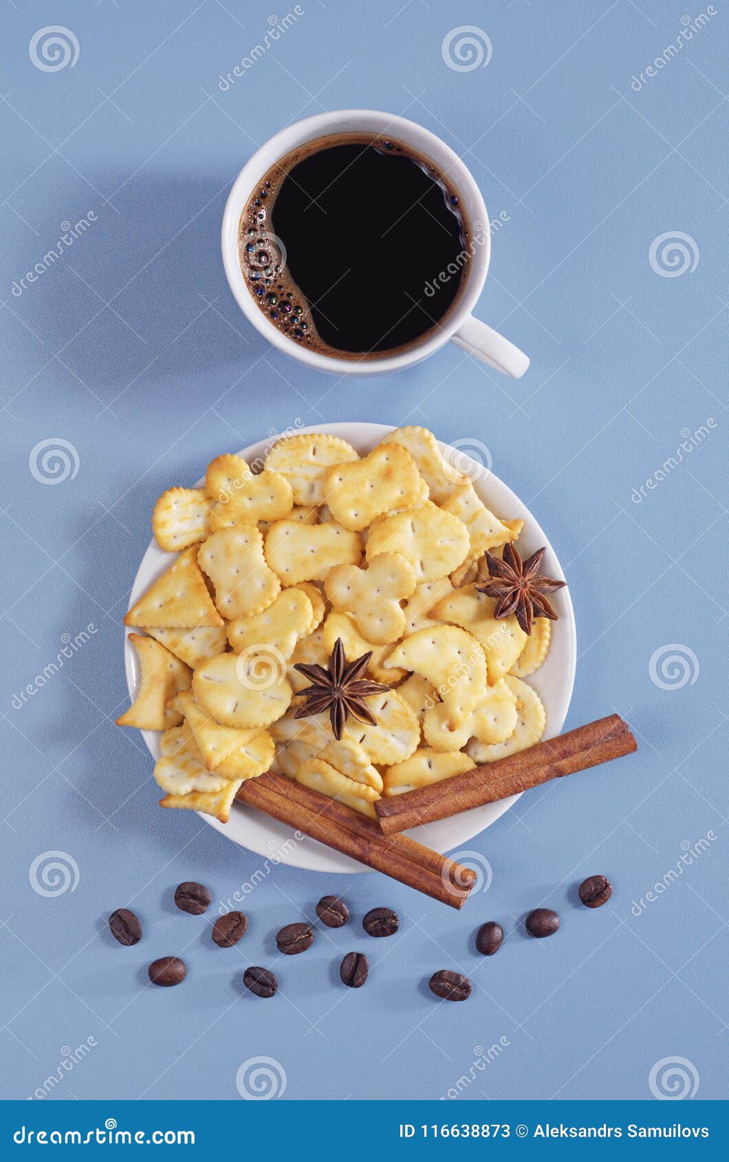 Coffee with crackers stock image. Image of small, plate - 116638873