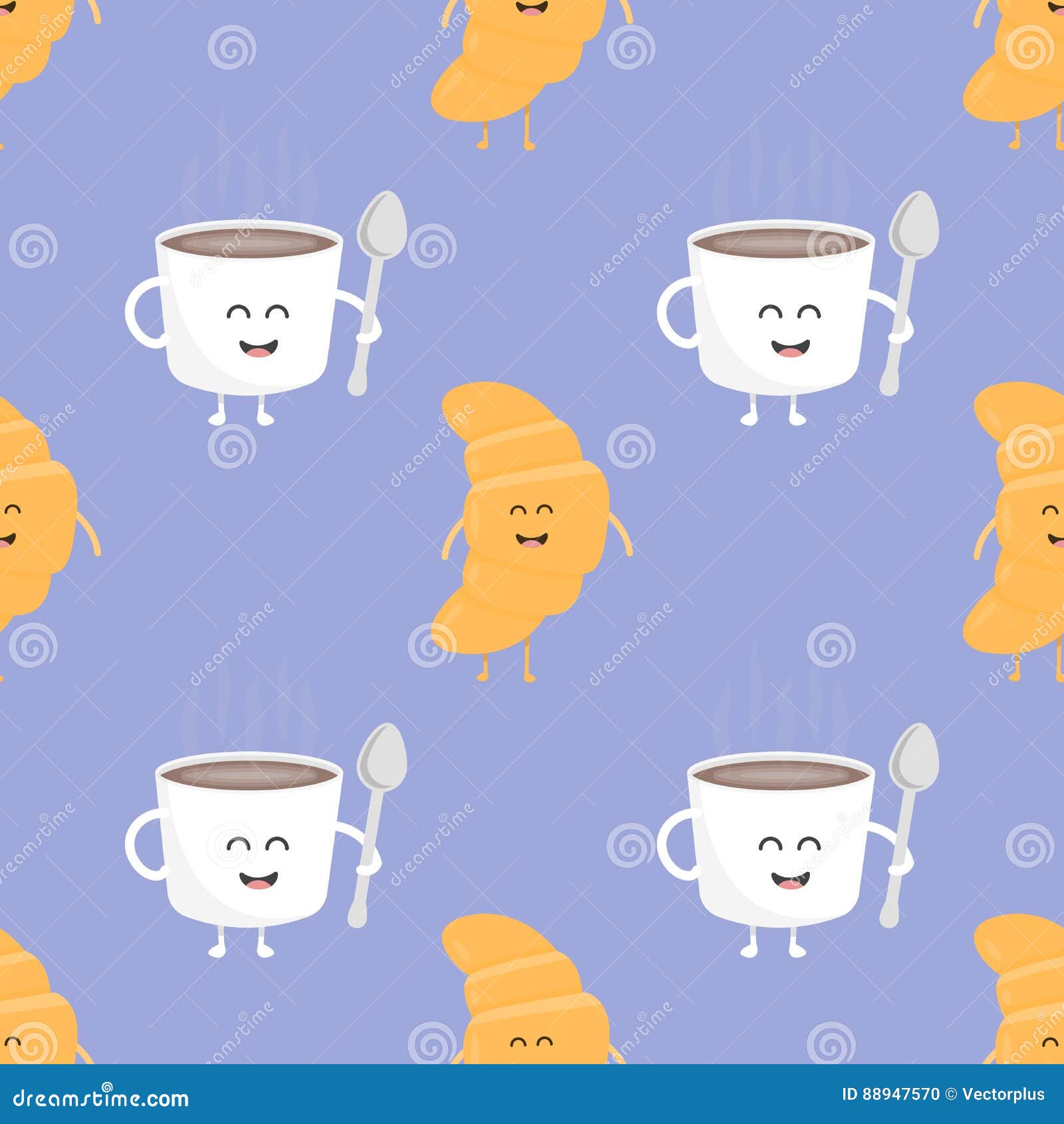 Coffee and Croissant Seamless Pattern. Template for Kids Menu ...