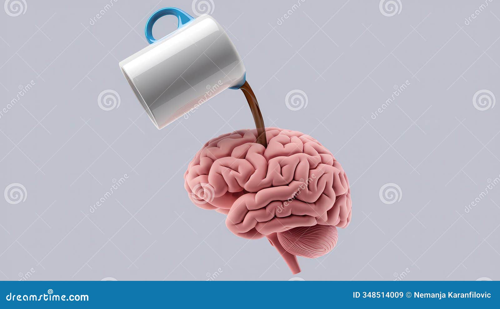 Coffee Cup Above Brain with Steam Rising Concept Art Stock Illustration ...
