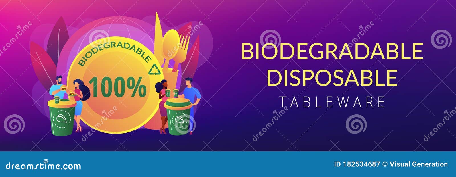 Biodegradable Disposable Tableware Concept Banner Header Stock Vector ...
