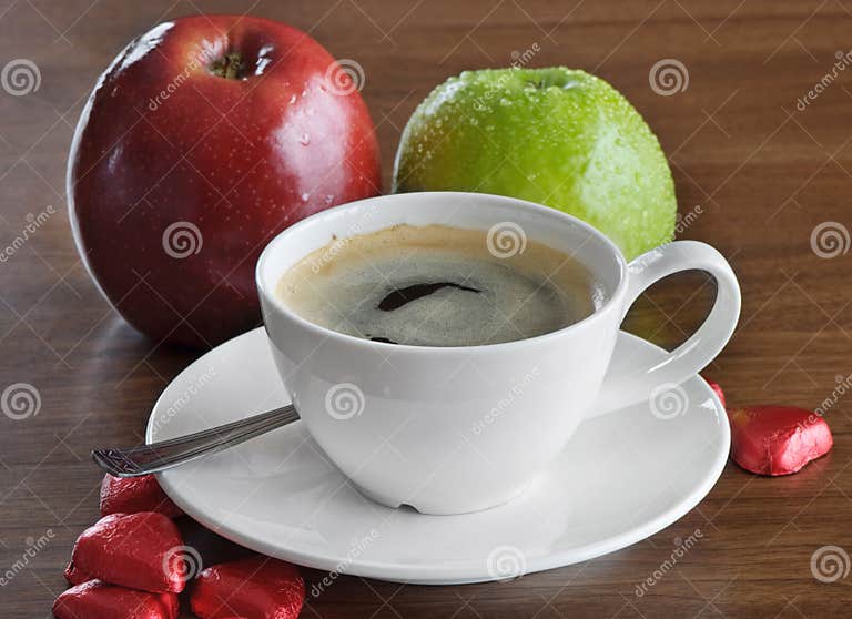 Coffee cup and apples stock photo. Image of single, coffee - 18341770