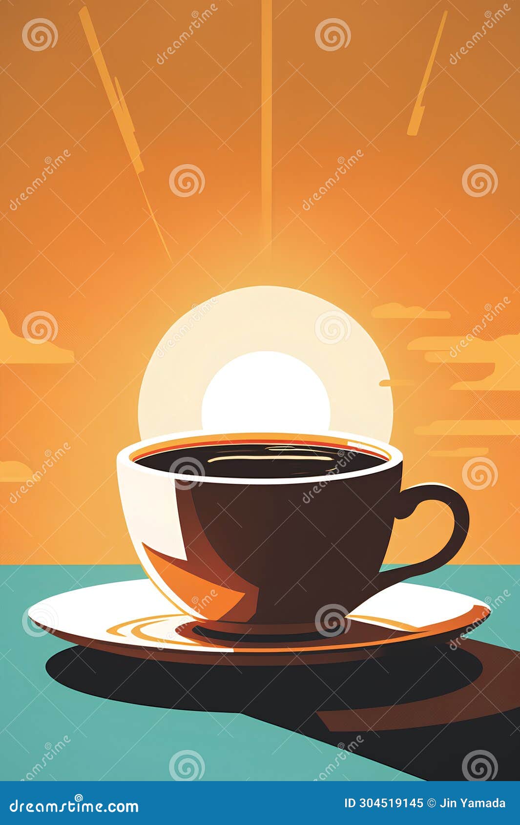 Coffee Cup on the Background of the Sunset. Vector Illustration Stock ...