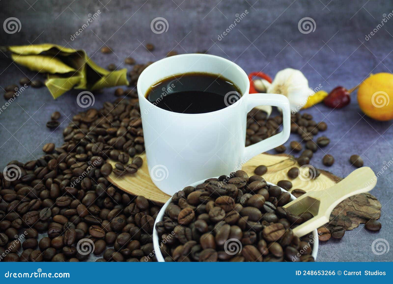 Coffee Cup and Coffee Beans on a Background Stock Photo - Image of ...