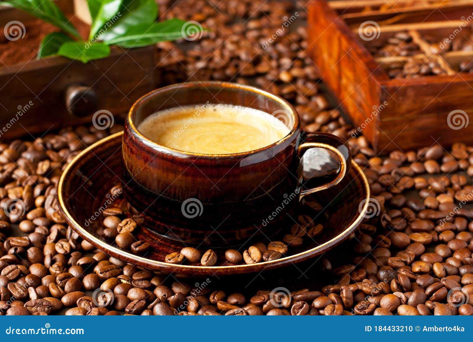 Coffee Cup and Coffee Beans on Dark Background Stock Photo - Image of ...