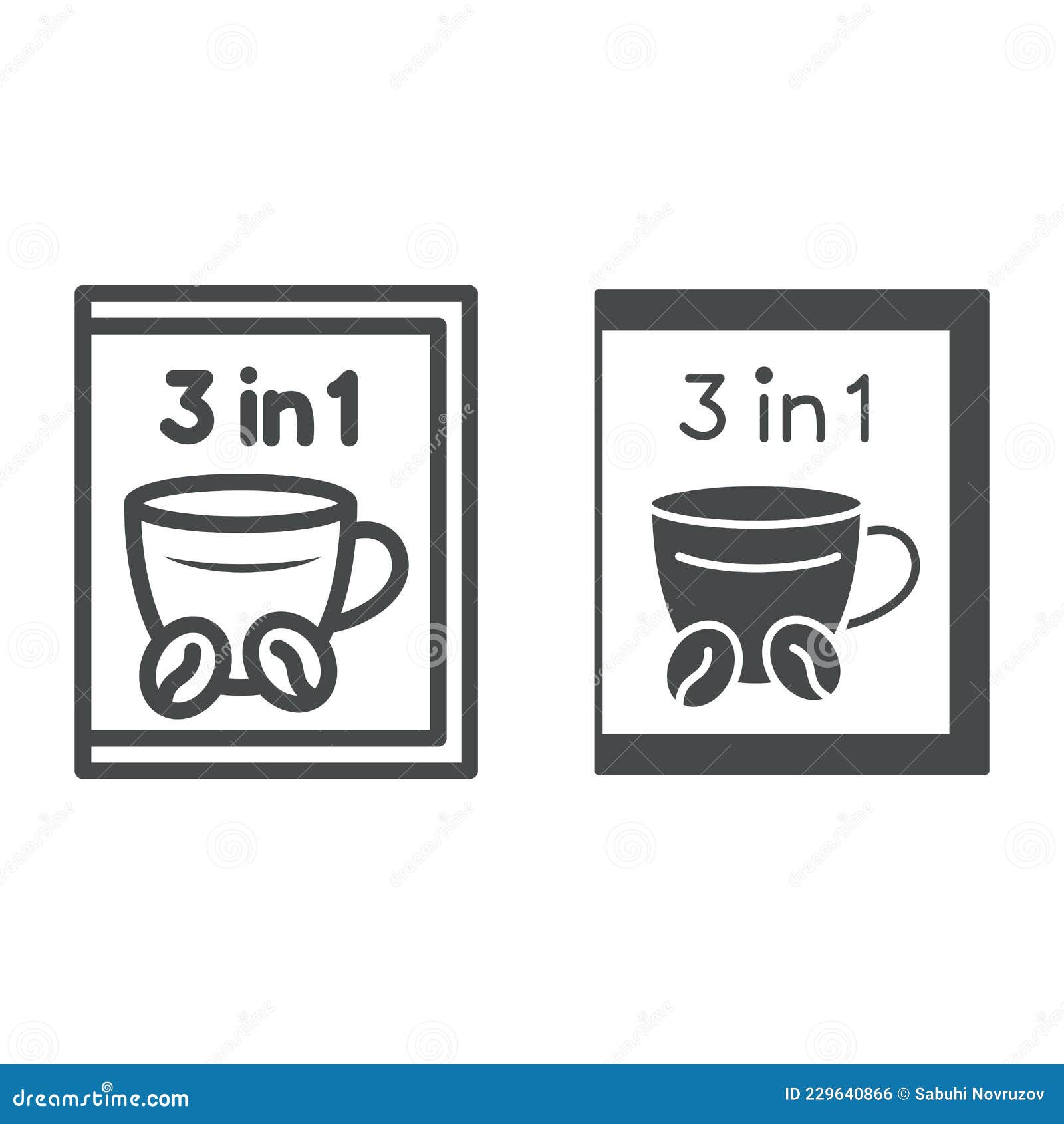 Coffee 3 in 1 with Cup and Beans Line and Solid Icon, Beverages Concept ...