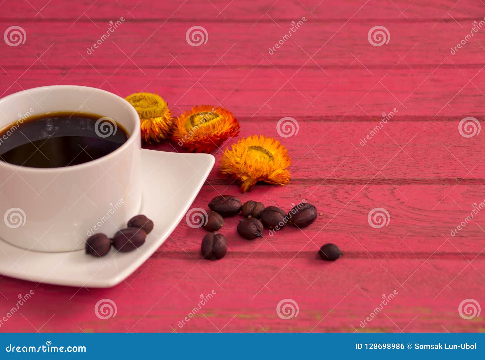 Coffee Cup and Beans on Pink Background. Stock Photo - Image of aroma ...