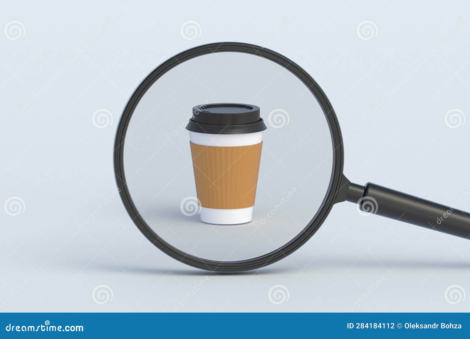 Coffee Cup Behind Magnifying Glass Stock Illustration - Illustration of ...