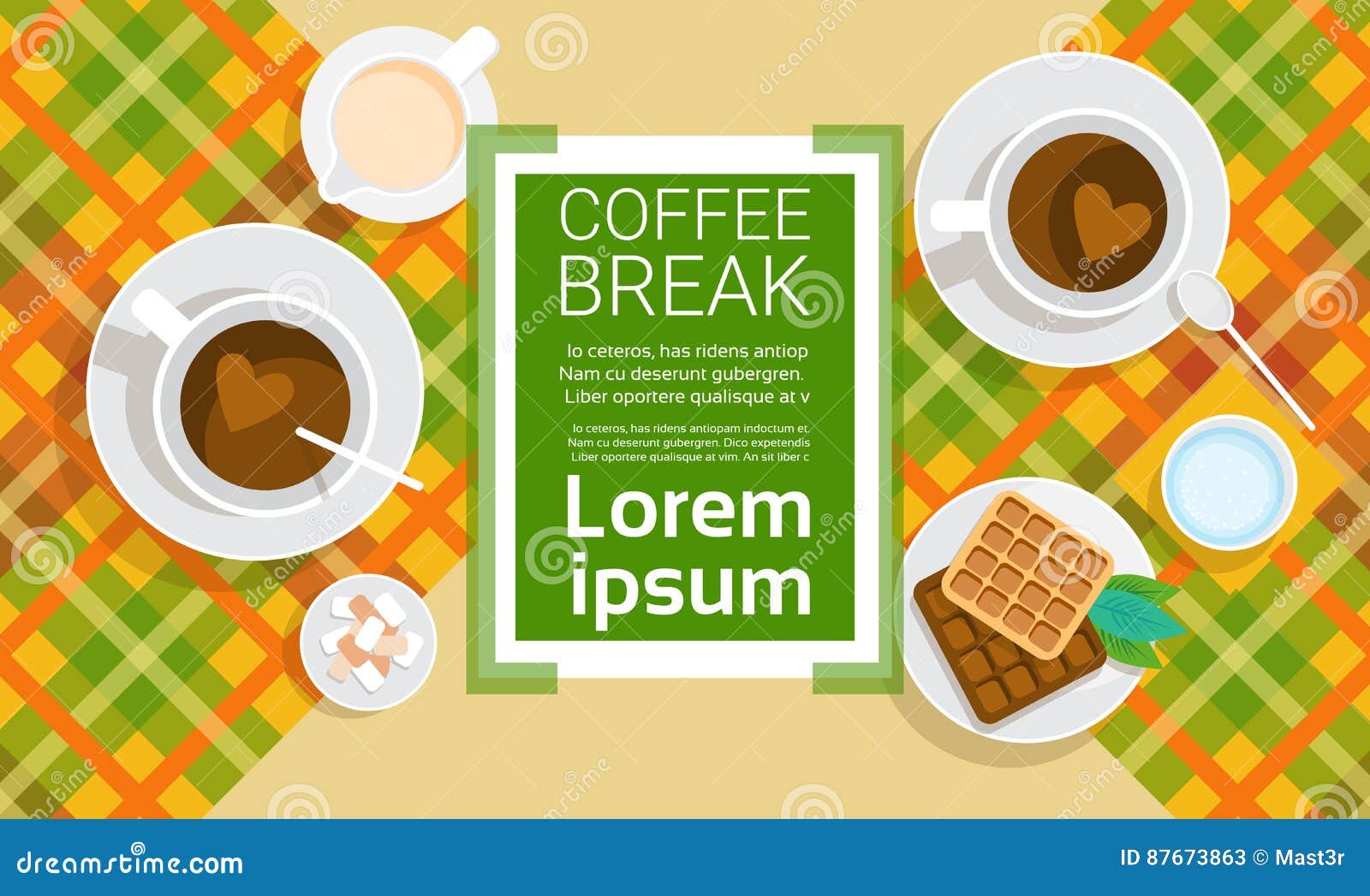 Coffee Cup Break Breakfast Drink Beverage Top View Stock Vector ...