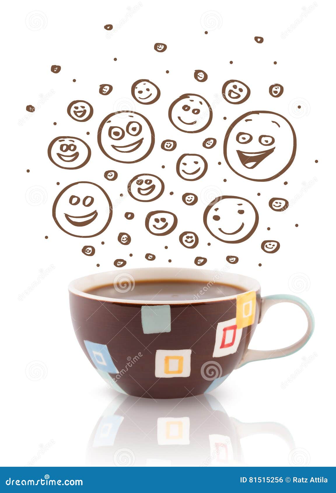 Coffee-cup with Brown Hand Drawn Happy Smiley Faces Stock Photo - Image ...