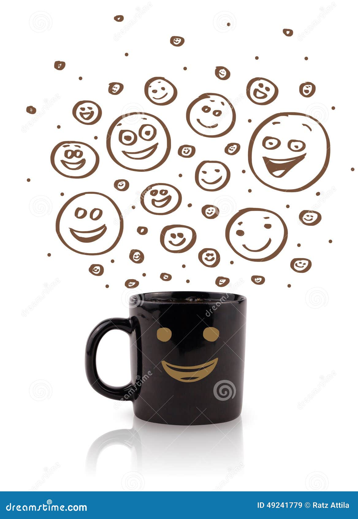 Coffee-cup with Brown Hand Drawn Happy Smiley Faces Stock Image - Image ...