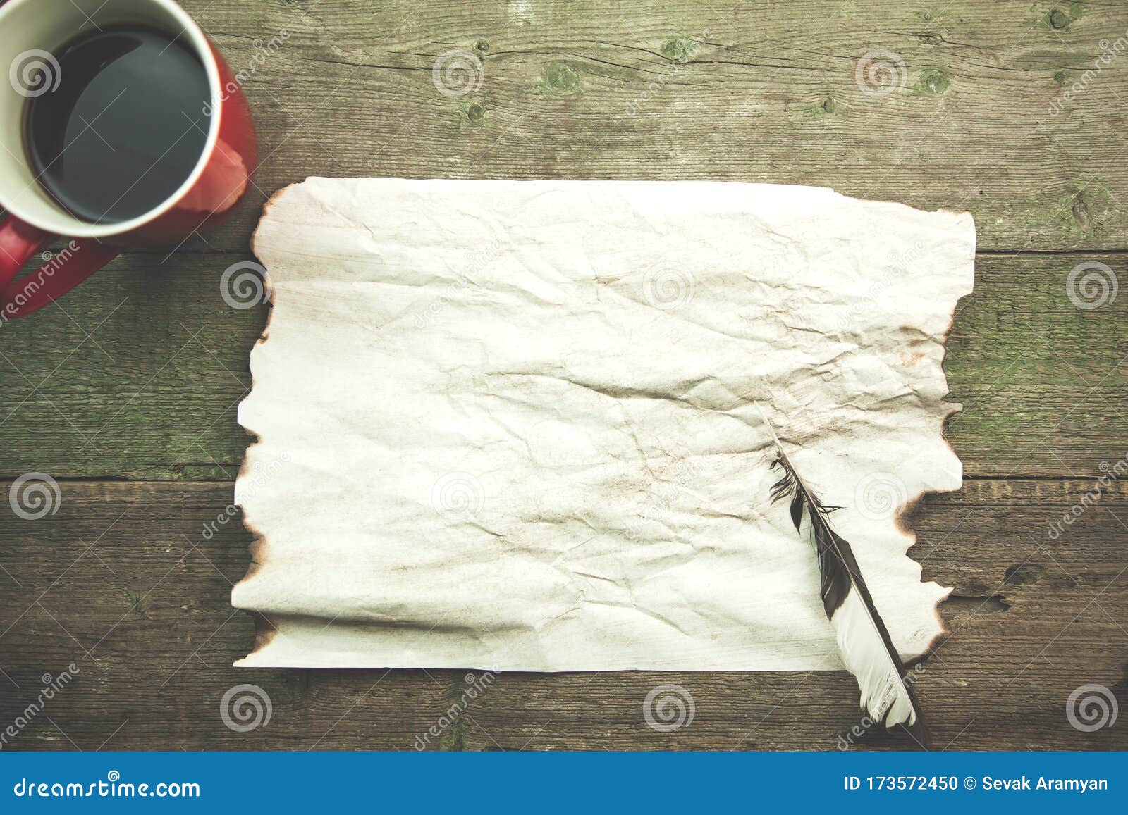 Coffee Cup and Burned Paper on Wood Background Stock Photo - Image of ...