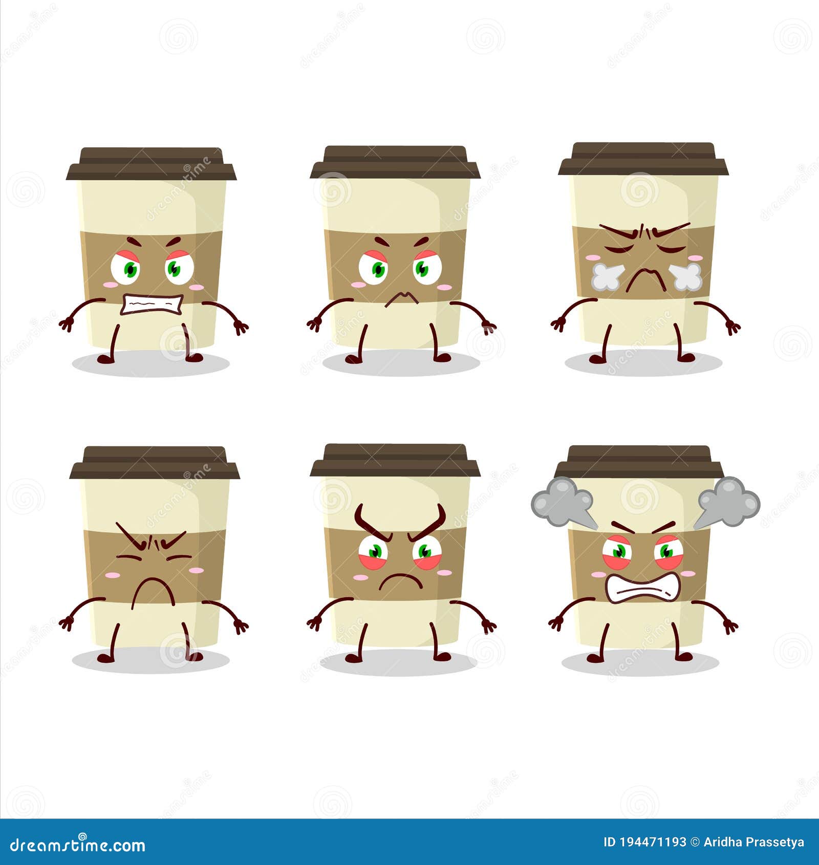 Coffee Cup Cartoon Character with Various Angry Expressions Stock ...