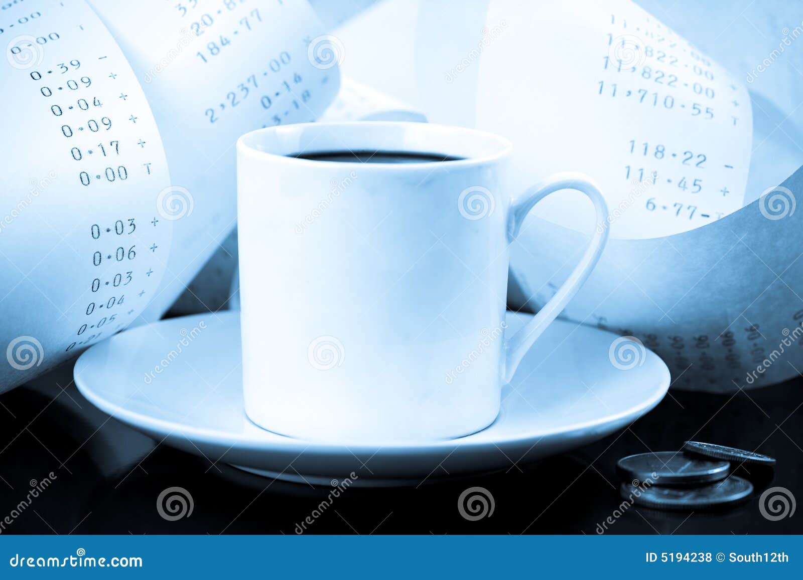 Coffee Cup, Change and Adding Tape Blues Stock Photo - Image of credit ...