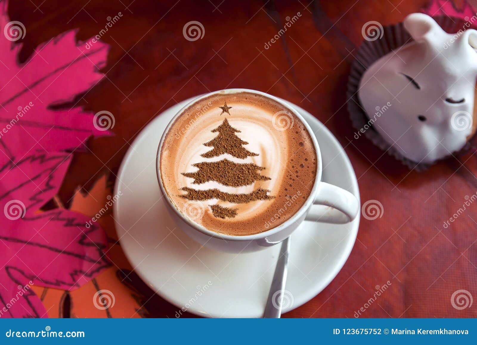 Coffee Cup with Christmas Tree Stock Photo - Image of brown, drink ...