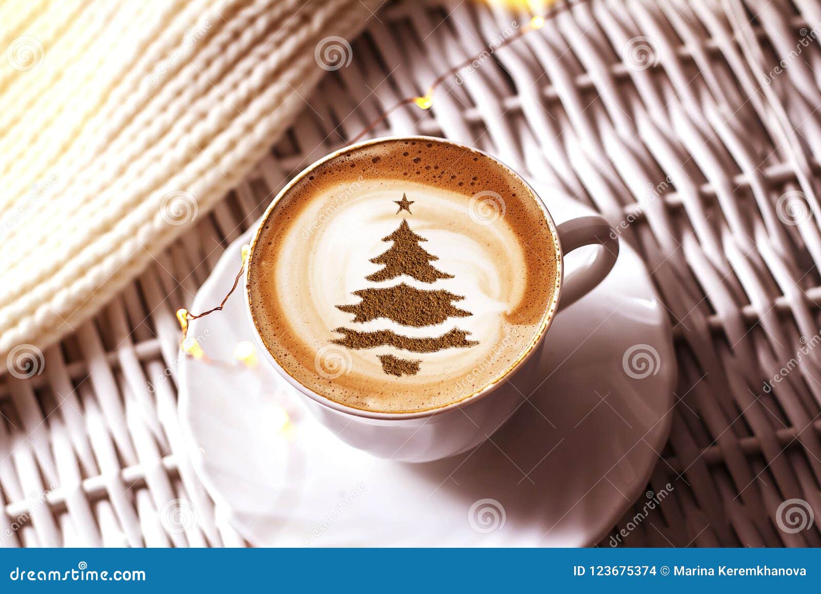 Coffee Cup with Christmas Tree Stock Photo - Image of wooden, breakfast ...