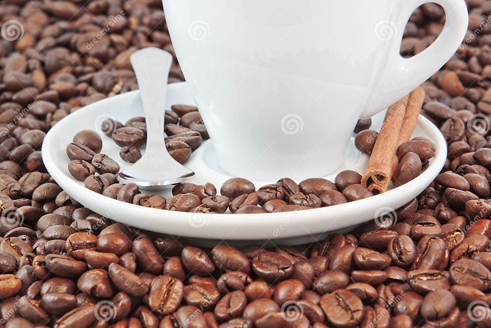 Coffee Cup with Cinnamon in Coffee Beans. Stock Photo - Image of group ...