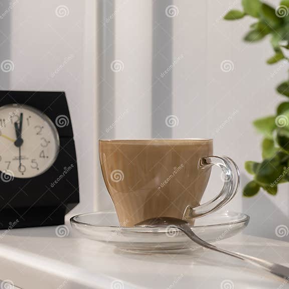 Coffee Cup with Clock on White Background. Stock Photo - Image of hour ...