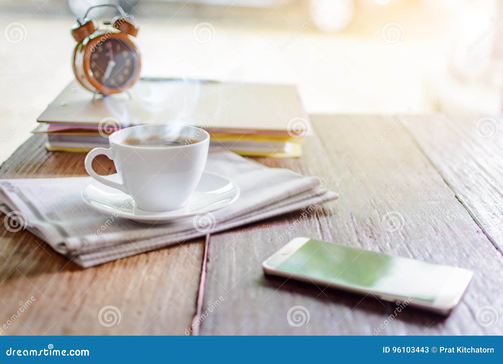 Coffee Cup Clock and Work on Table Stock Image - Image of office ...