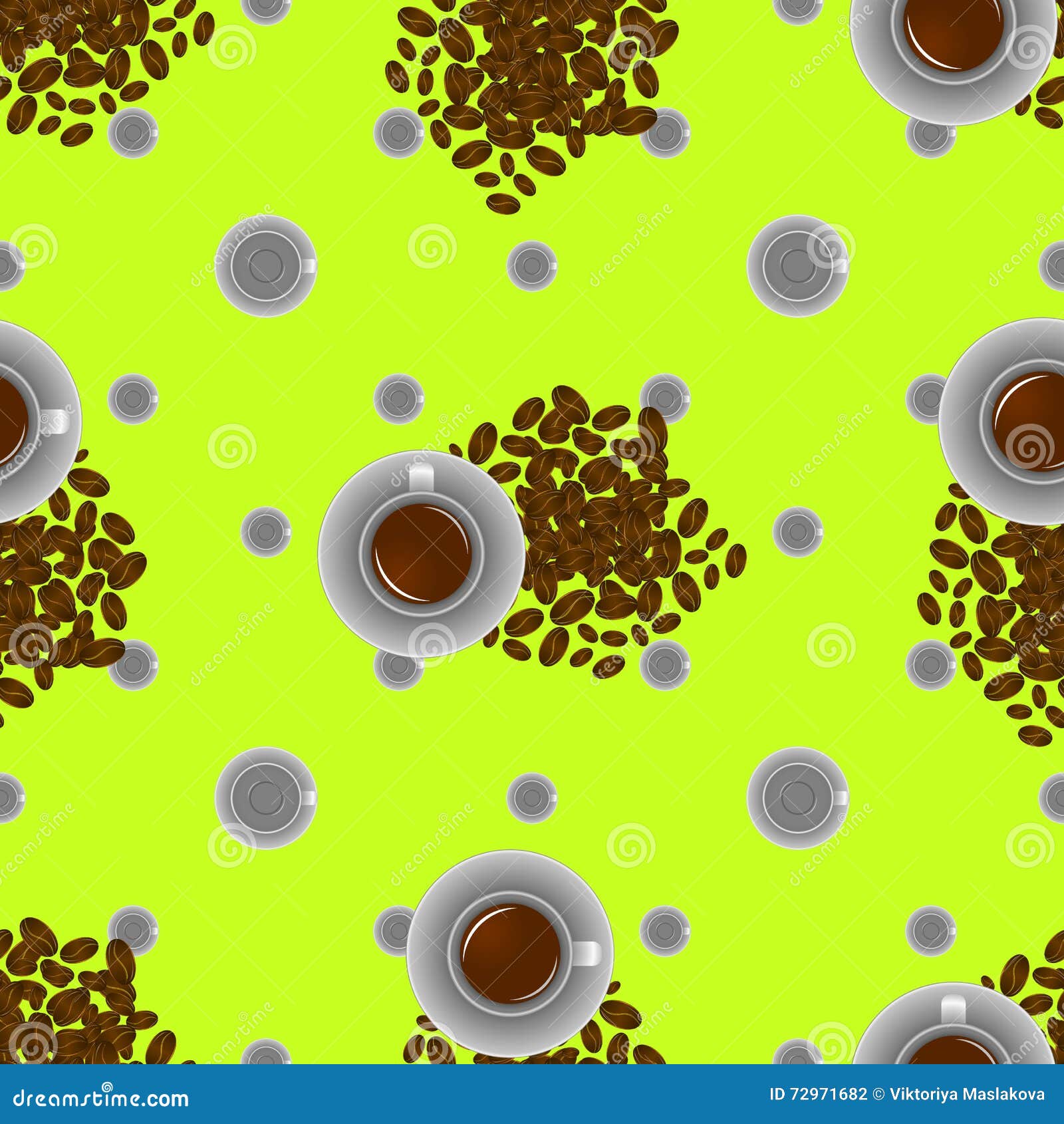 Coffee Cup and Coffee Seeds on Green Seamless Pattern Stock Vector ...
