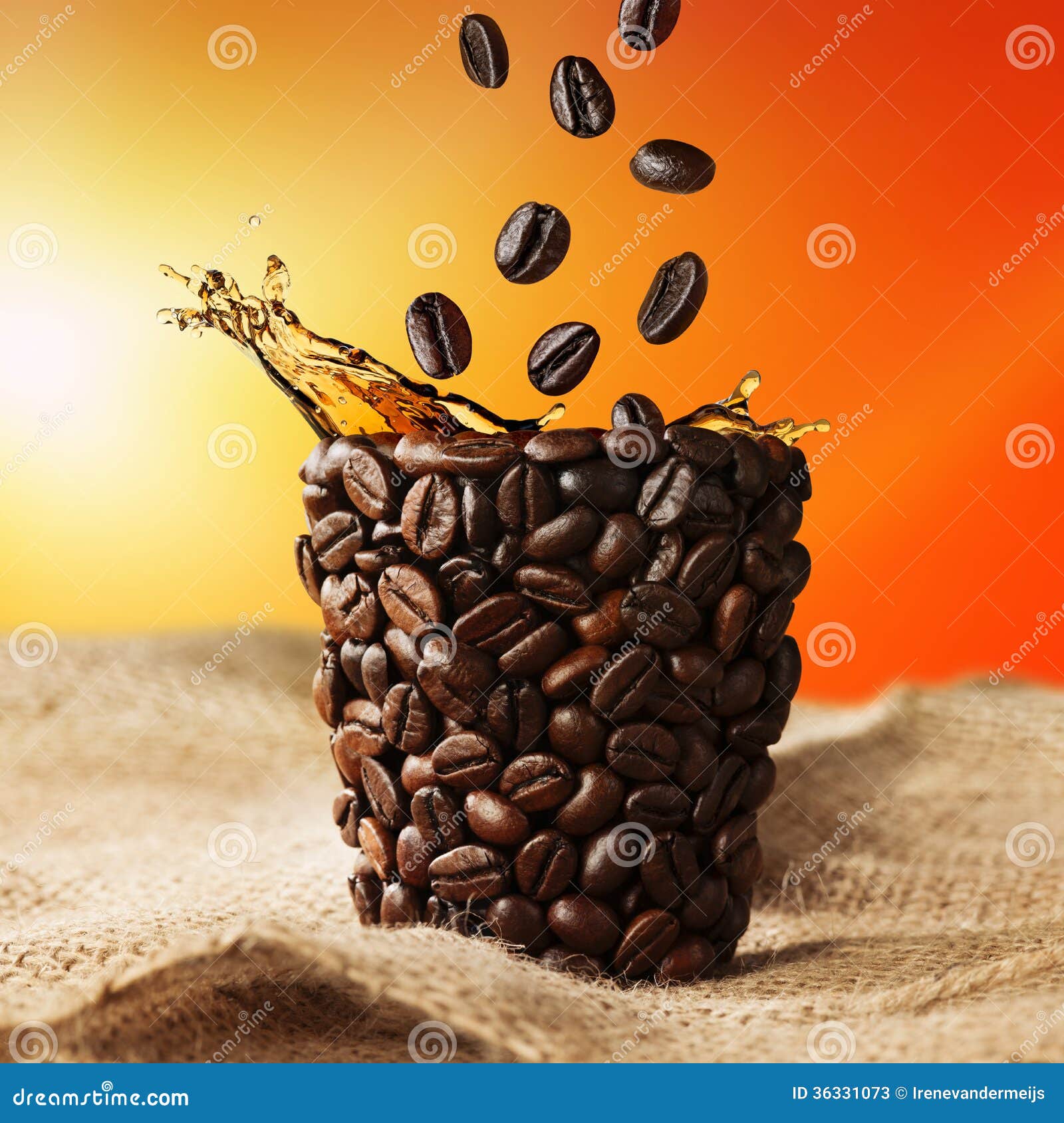 Coffee Cup with Coffee Splash and Beans Falling Stock Image - Image of ...