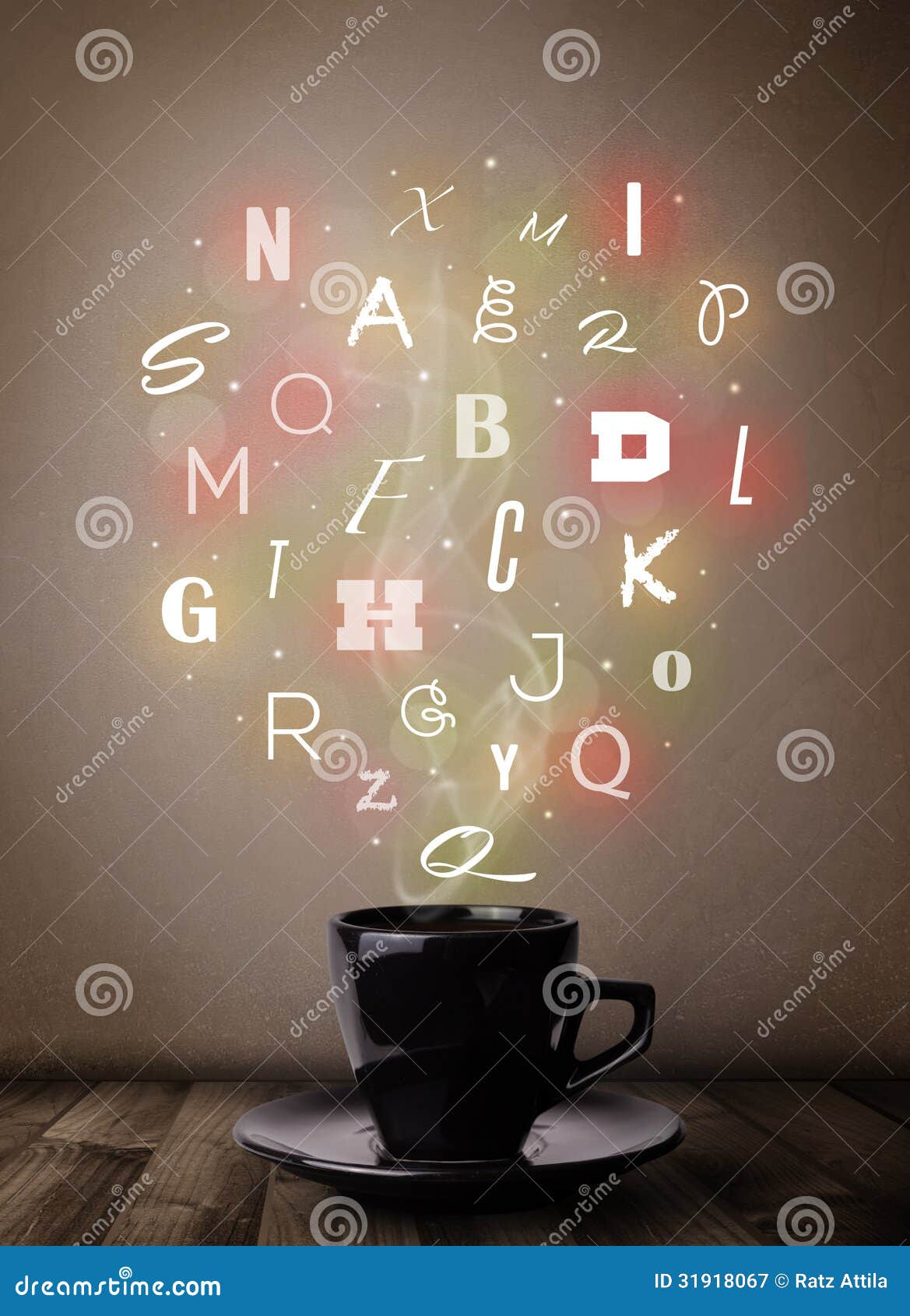 Coffee Cup with Colorful Letters Stock Image - Image of coffee, close ...