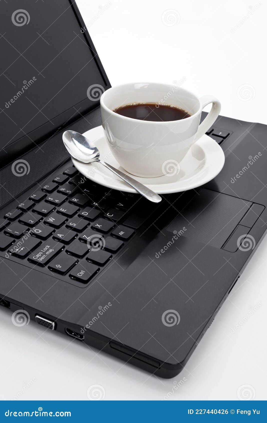 Coffee cup and computer stock photo. Image of refreshment - 227440426