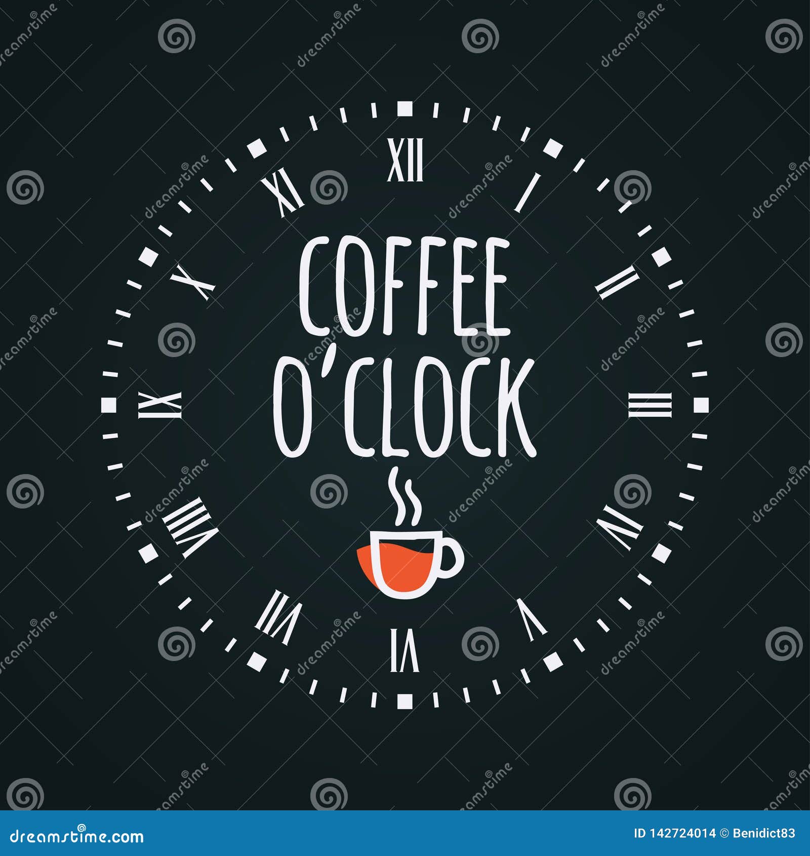 Coffee Cup Concept With Clock Face. Coffee Oclock Vector Illustration ...