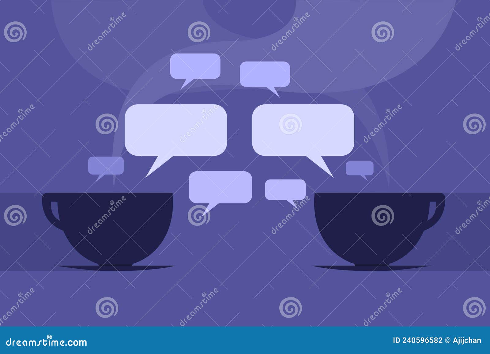 Conversation Over a Cup of Coffee.Chat Bubbles Around Two Steaming Cups ...