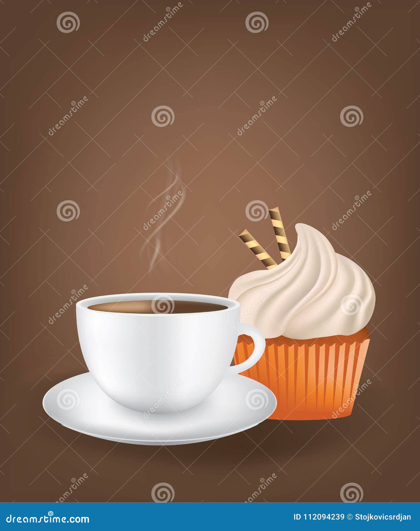 Coffee cup with cupcake stock vector. Illustration of coffee - 112094239