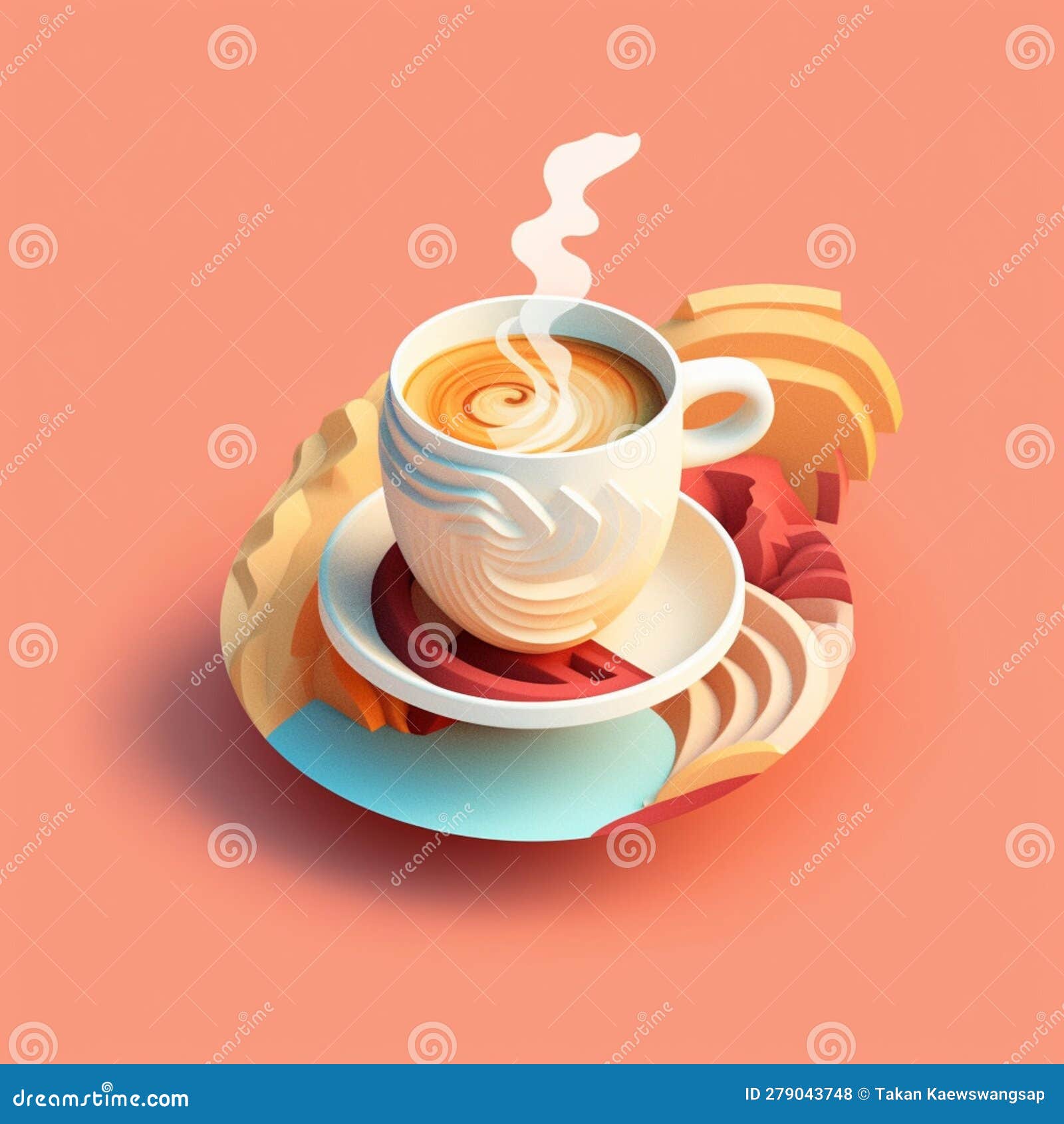 Isometric Art of a Cup of Coffee - Generative Ai Illustration Stock ...