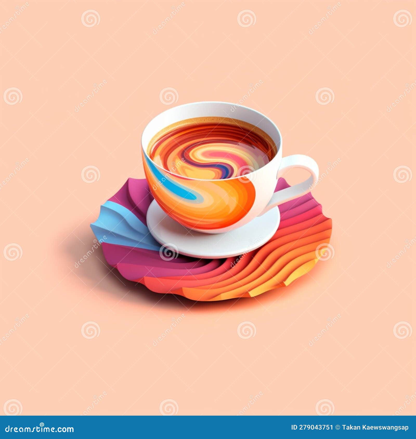 Isometric Art of a Cup of Coffee - Generative Ai Illustration Stock ...