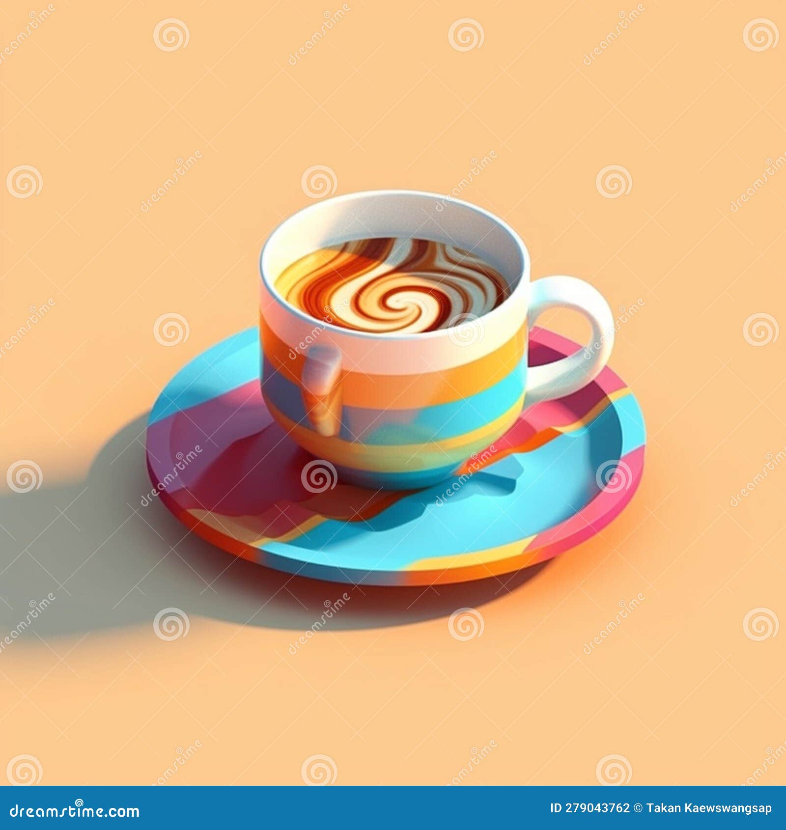 Isometric Art of a Cup of Coffee - Generative Ai Illustration Stock ...