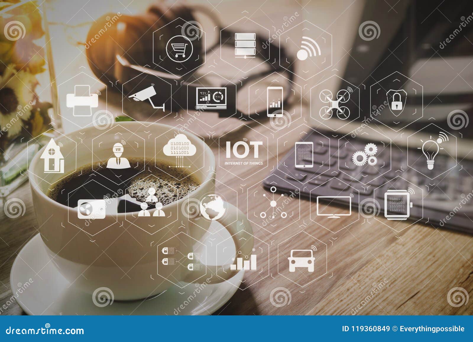 Coffee Cup and Digital Table Dock Smart Keyboard,vase Flower Her Stock ...